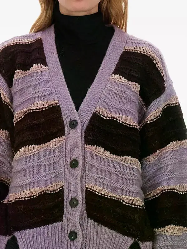 MILA SCHON Striped Cable-knit Cardigan