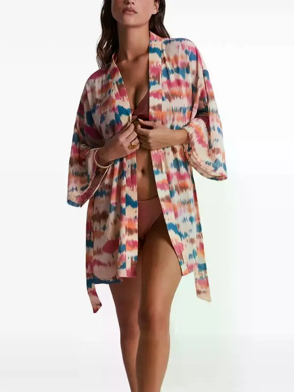 AUBADE Evening Sand Ikat-print Kimono - Neutrals