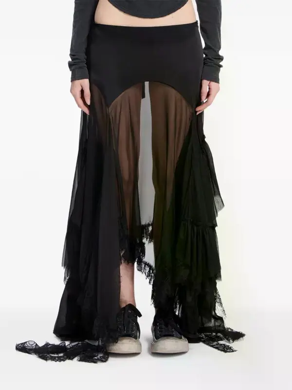 ANN DEMEULEMEESTER Lace-trim Ruffled Maxi Skirt - Black