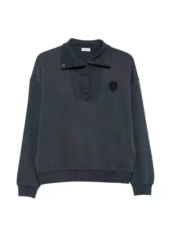 Brunello Cucinelli Logo-patch Half-button Sweatshirt - Blue