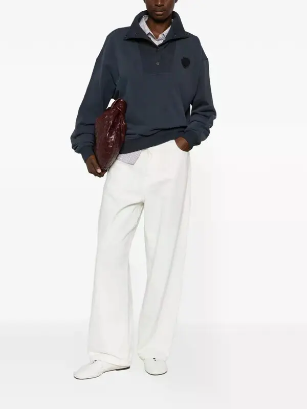 Brunello Cucinelli Logo-patch Half-button Sweatshirt - Blue