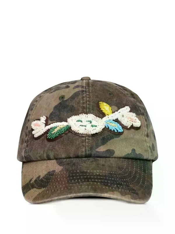 BLUEMARBLE Flower-embroidered Camouflage-print Cap