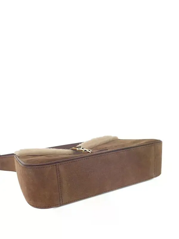 Saint Laurent 2020-2026 Shearling Trimmed Suede Le 5 A 7 Shoulder Bag