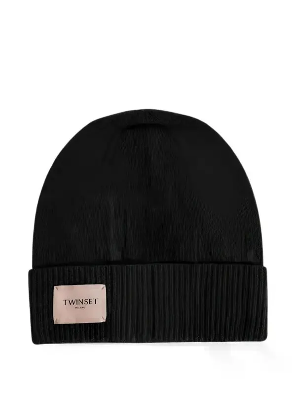 TWINSET Logo-patch Ribbed-trim Beanie Hat