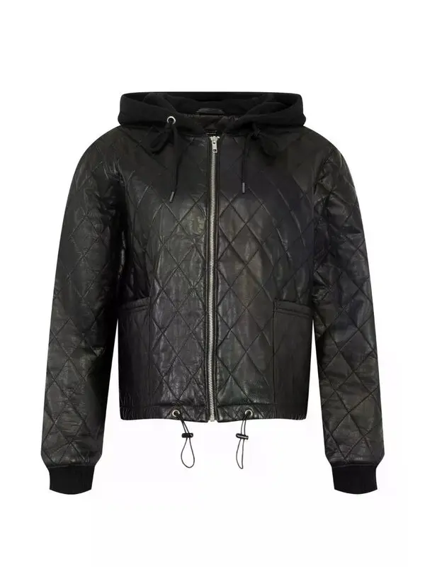 R13 Quilted Hooded Leather Jacket - Black