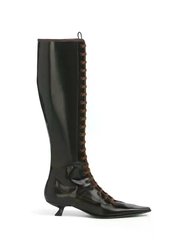Marni Leather Boots With Full Lace-up Front - Black
