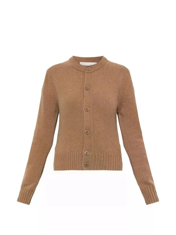 AMI Paris Beige Crewneck Cashmere Cardigan With De Coeur