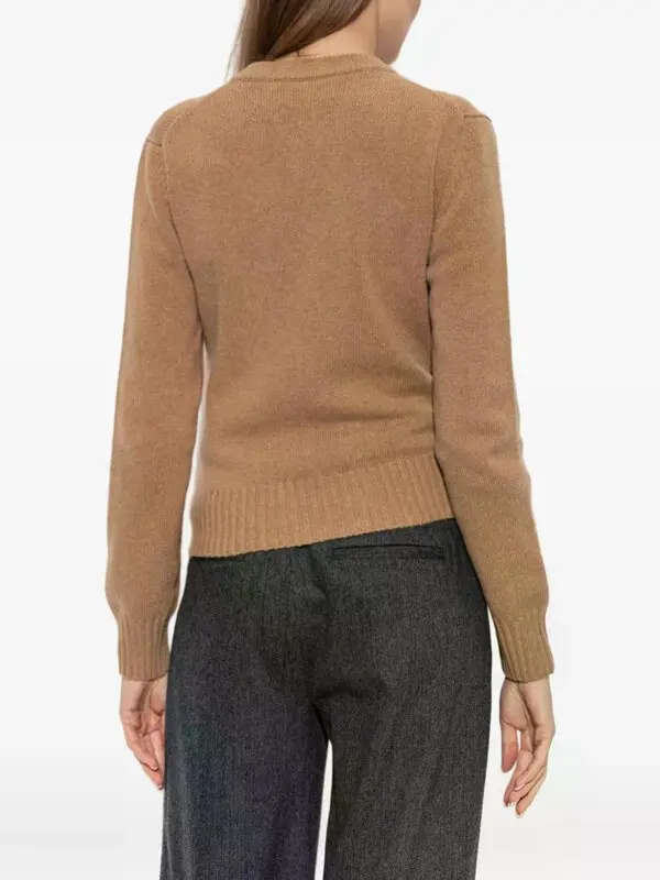 AMI Paris Beige Crewneck Cashmere Cardigan With De Coeur