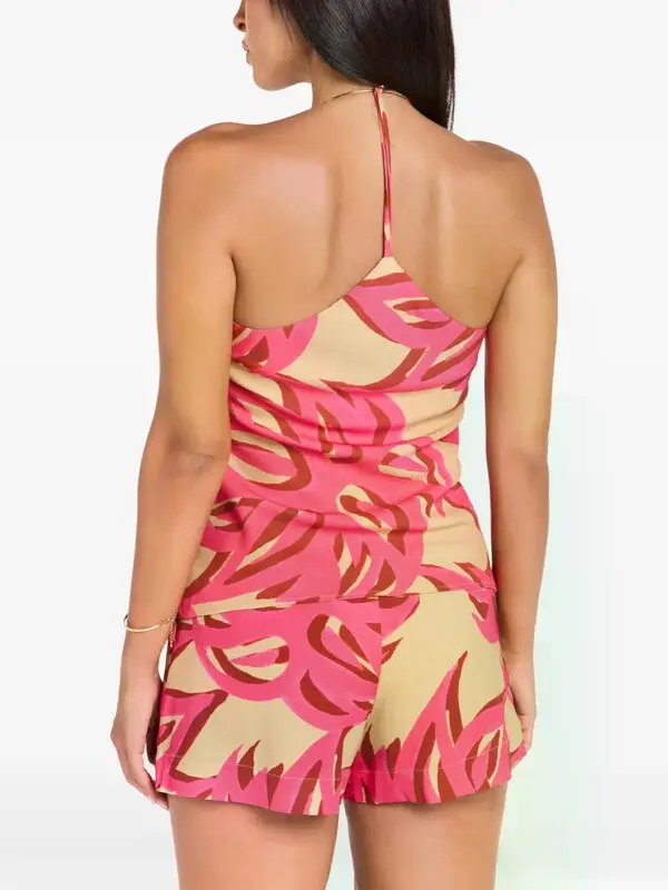 Themis Z Ismene Sabra Leaf-print Halterneck Blouse