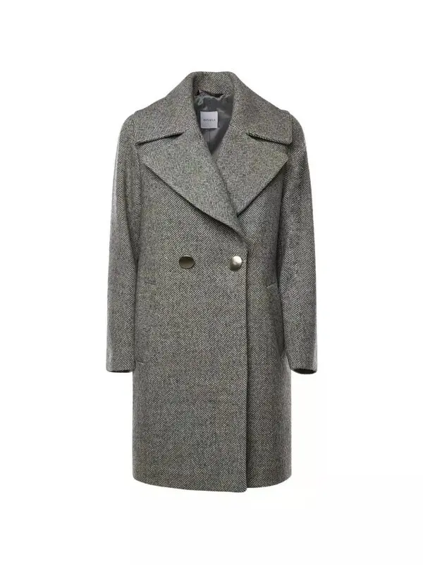ALISHEVA Herringbone-pattern Double-breasted Coat