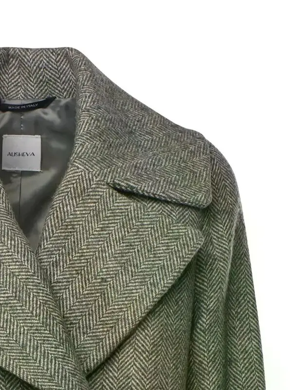 ALISHEVA Herringbone-pattern Double-breasted Coat