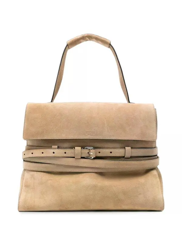 Moschino Belted Suede Tote Bag - Neutrals