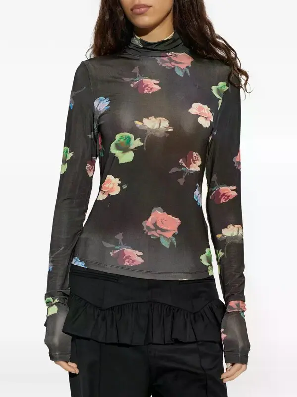 GANNI Floral-print High-neck Top