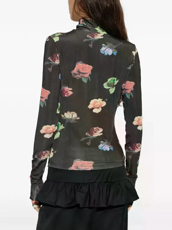 GANNI Floral-print High-neck Top