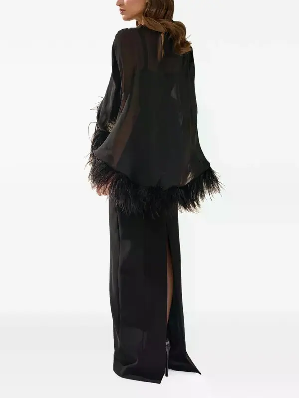 SILK LOVE & LACE Vera Feather-trimmed Gown
