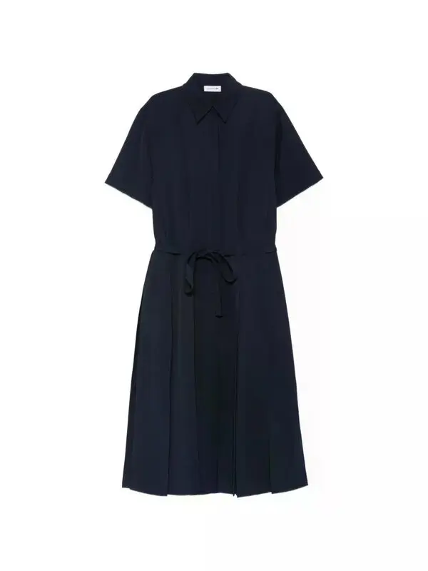 Lacoste Pleated Belted Midi Shirt Dress