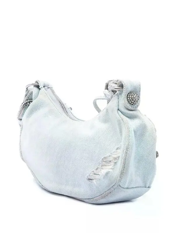Balenciaga 2010 Washed Frayed Denim Crystal Motocross Le Cagole Xs Crossbody Bag - Blue