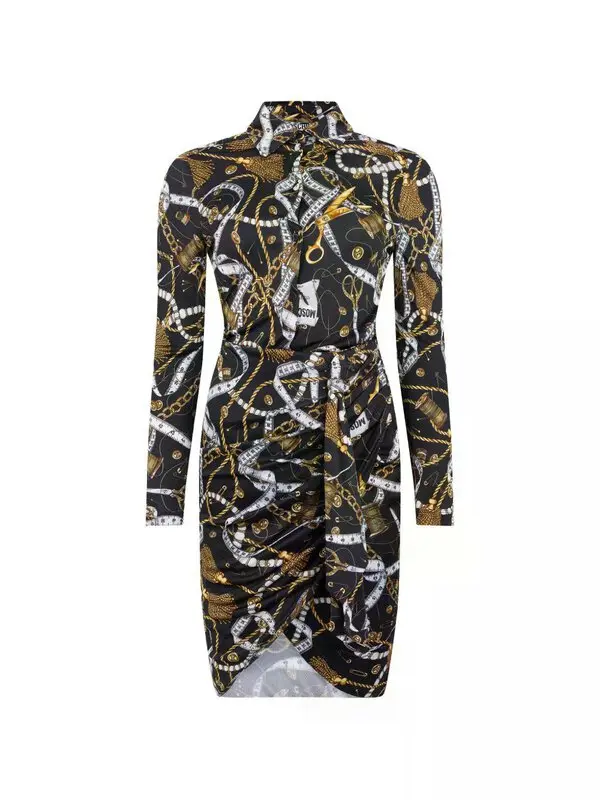 Moschino Draped Printed Mini Dress - Black