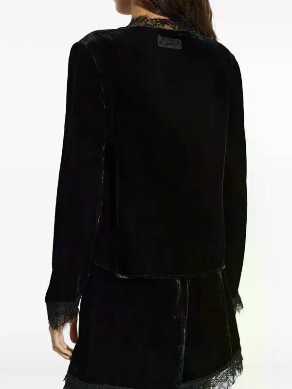 GANNI Lace-trimmed Velvet Top
