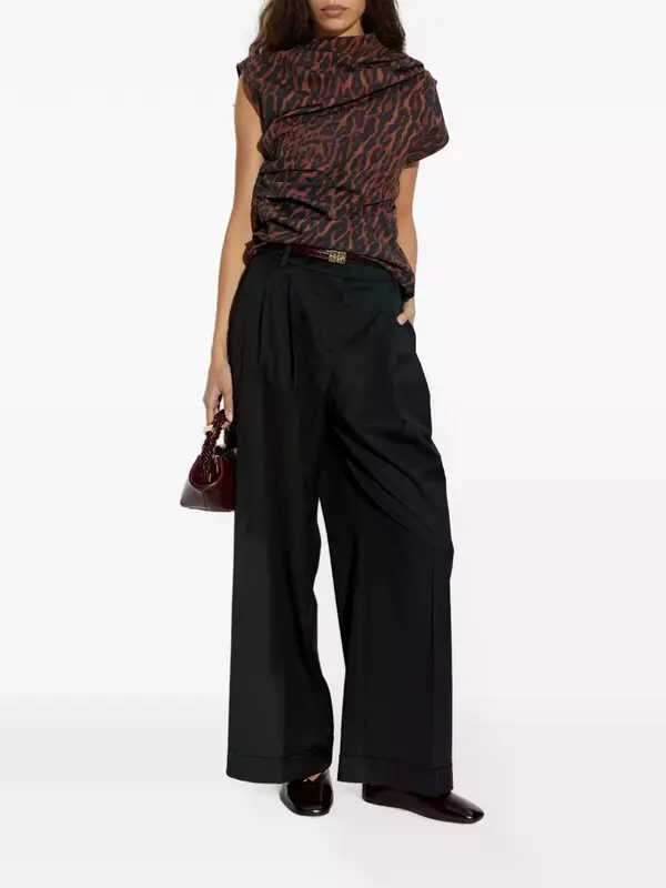 GANNI Leopard-print Draped Top - Brown