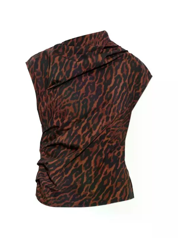 GANNI Leopard-print Draped Top - Brown