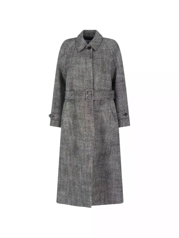 LARDINI Herringbone-pattern Belted Coat