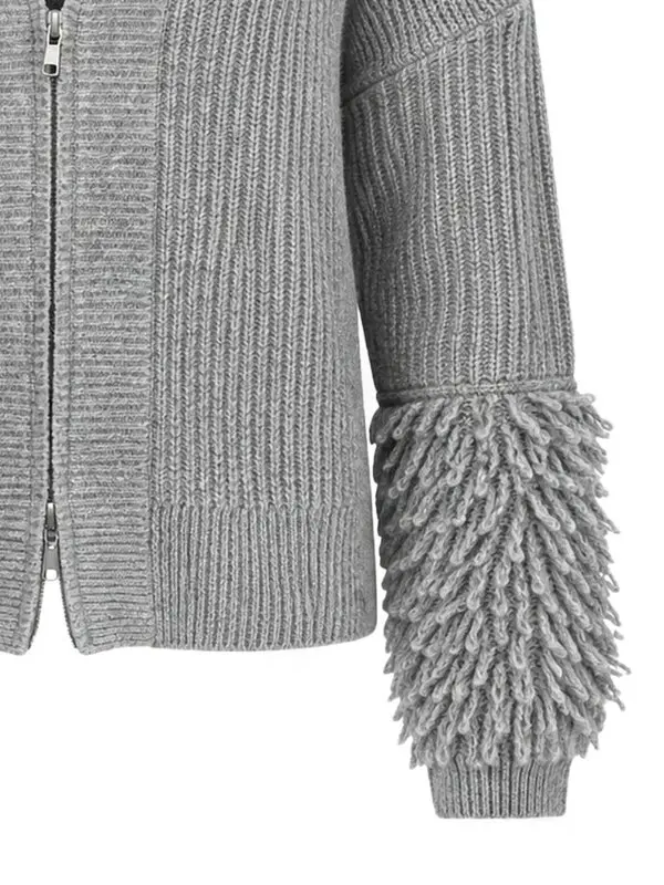 Kinross Cashmere Fringe-sleeve Cardigan - Grey