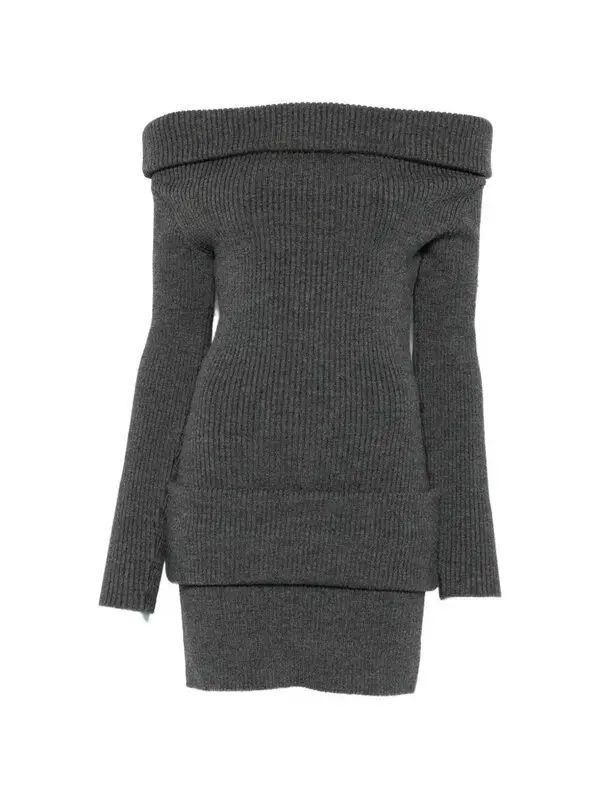 JEAN PAUL GAULTIER Off-the-shoulder Ribbed-knit Mini Dress - Grey
