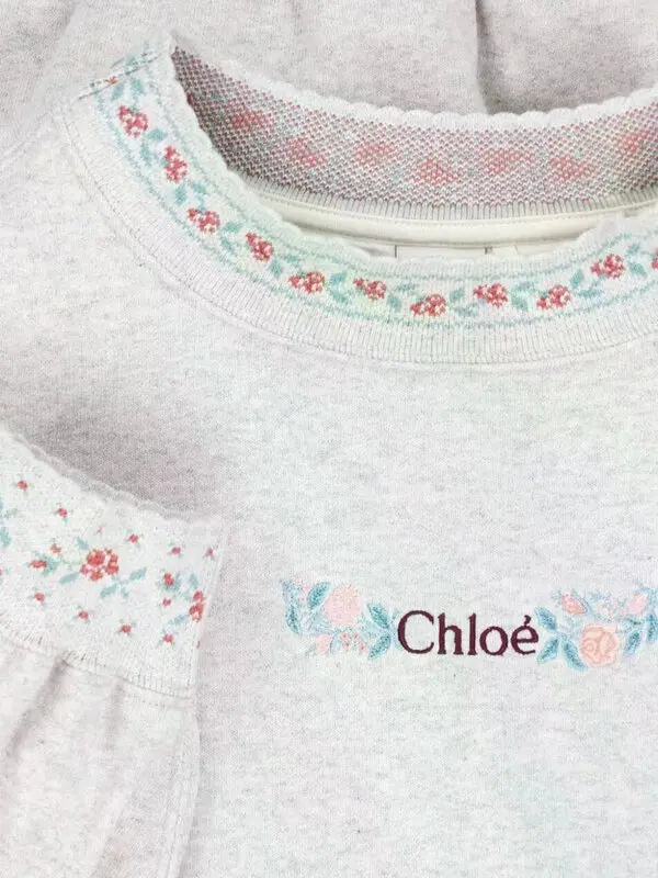Chloé Floral-embroidered Logo Sweatshirt - Grey