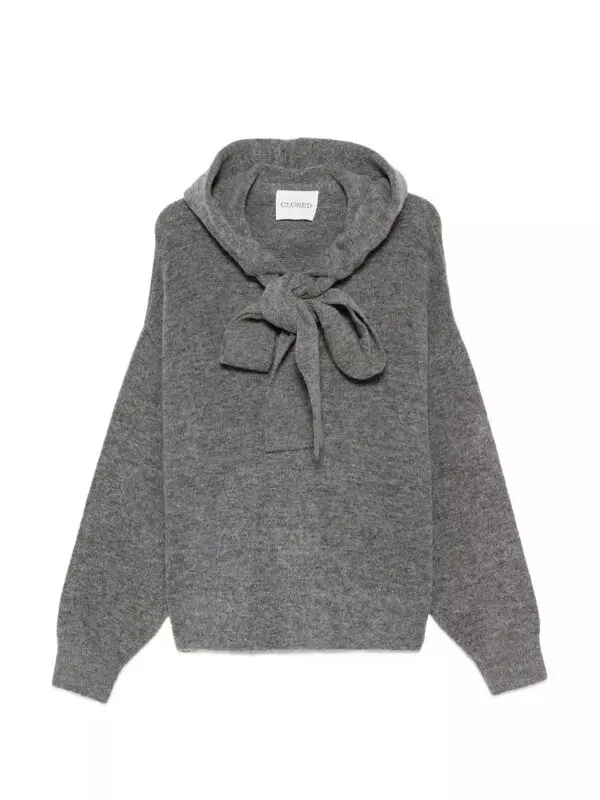 Closed Bow-detail Knitted Hoodie