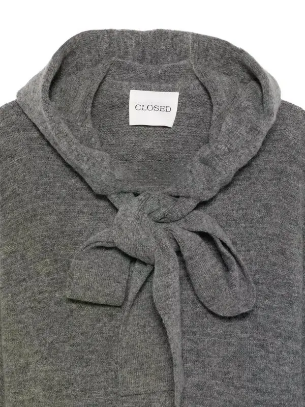 Closed Bow-detail Knitted Hoodie