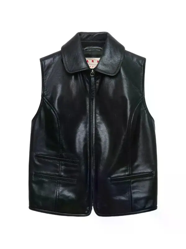 Marni Leather Zip-through Vest - Black