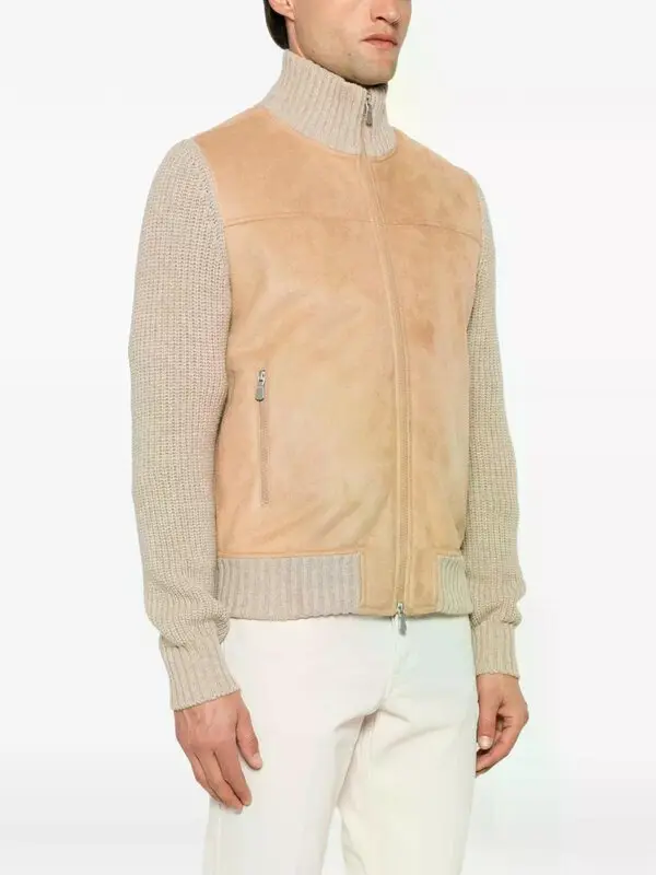 GRAN SASSO Suede-panel Ribbed-knit Jacket