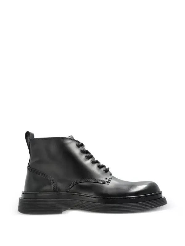 AMI Paris Lace-up Leather Combat Boots - Black