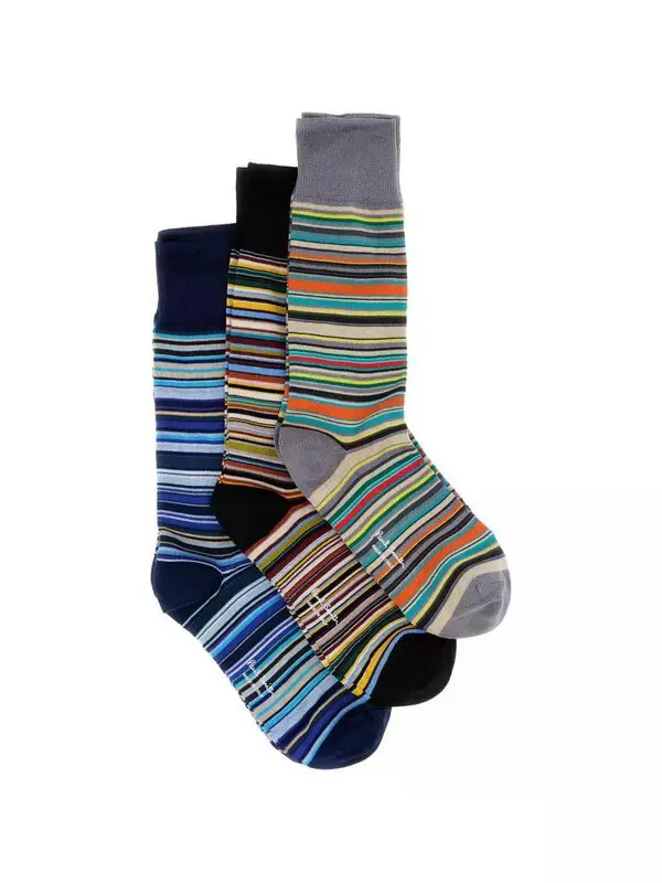 Paul Smith Tri-colour 'signature Stripe' Socks Three Pack - Blue