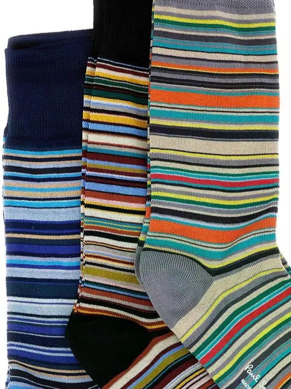 Paul Smith Tri-colour 'signature Stripe' Socks Three Pack - Blue