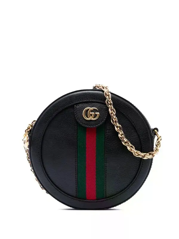 Gucci 2016-2026 Mini Calfskin Web Ophidia Round Crossbody Bag - Black
