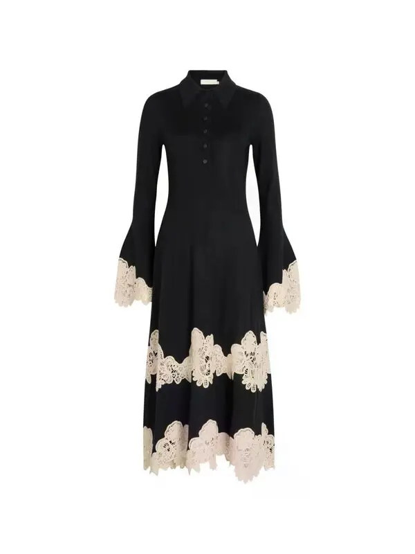 Zimmermann Valiant Lace-trim Bell-sleeve Midi Dress - Black
