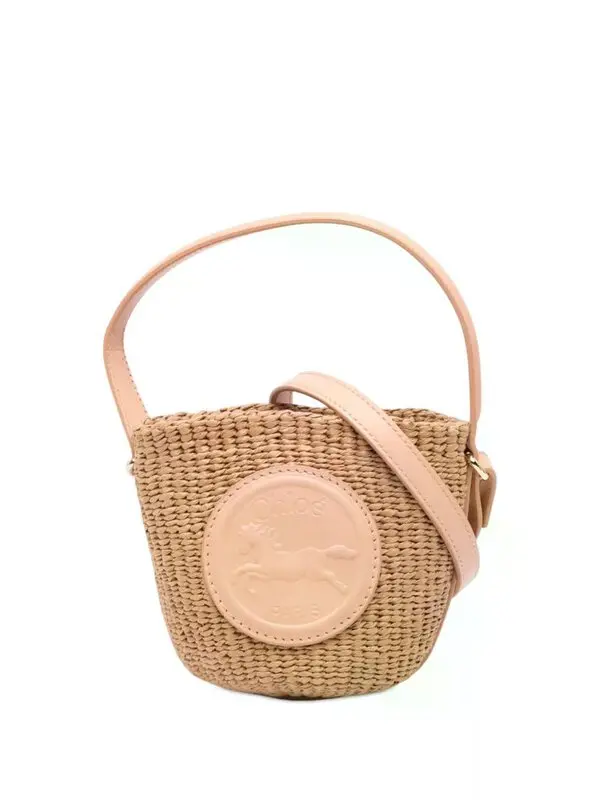 Chloé 2020-2026 Mifuko Mini Raffia Horse Medal Basket Bag Satchel