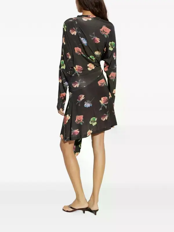 GANNI Floral-motif Tie-waist Mini Dress