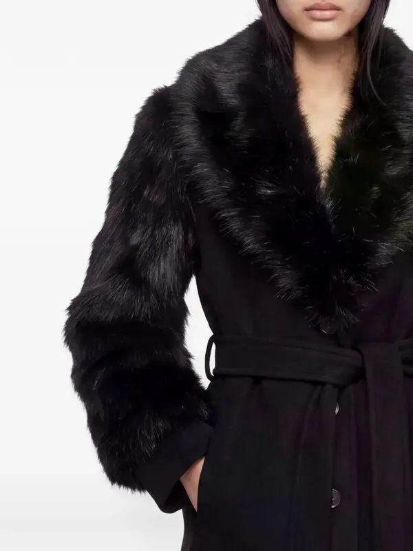 SRVC STUDIO Raven Faux-fur Trim Coat