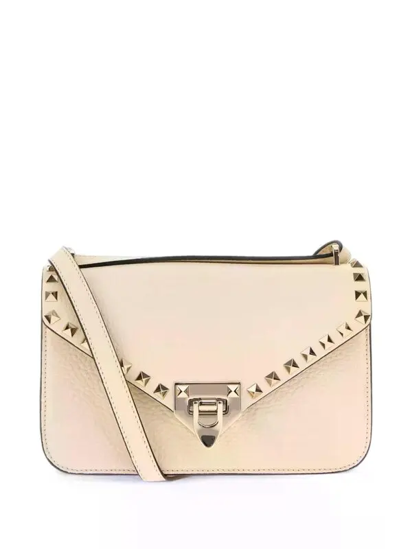 Valentino Garavani Rockstud Small Shoulder Bag In Grainy Calfskin - Neutrals