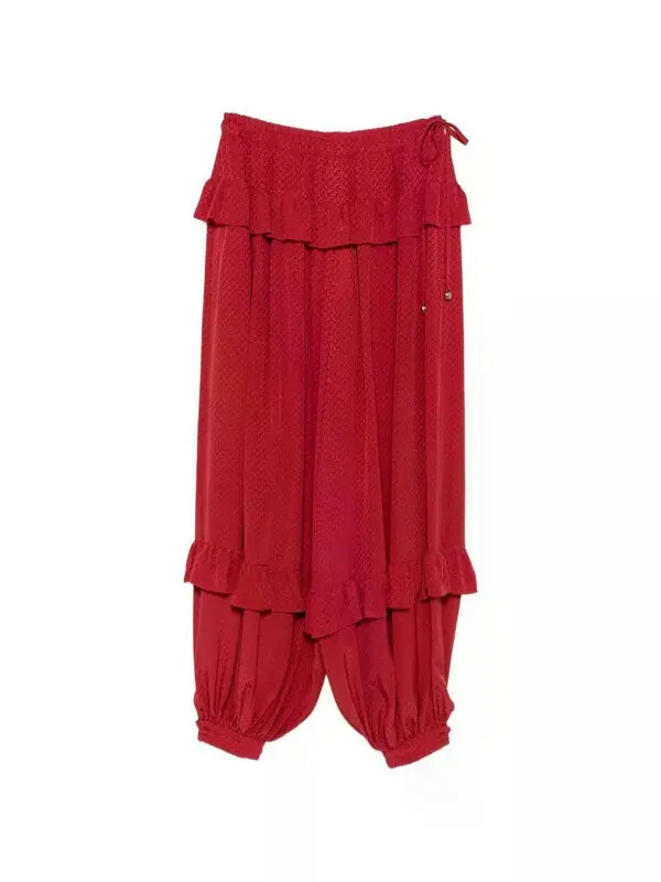 Chloé Ruffled Silk-jacquard Trousers - Red