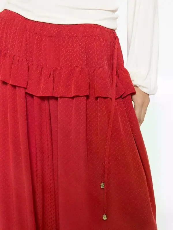 Chloé Ruffled Silk-jacquard Trousers - Red