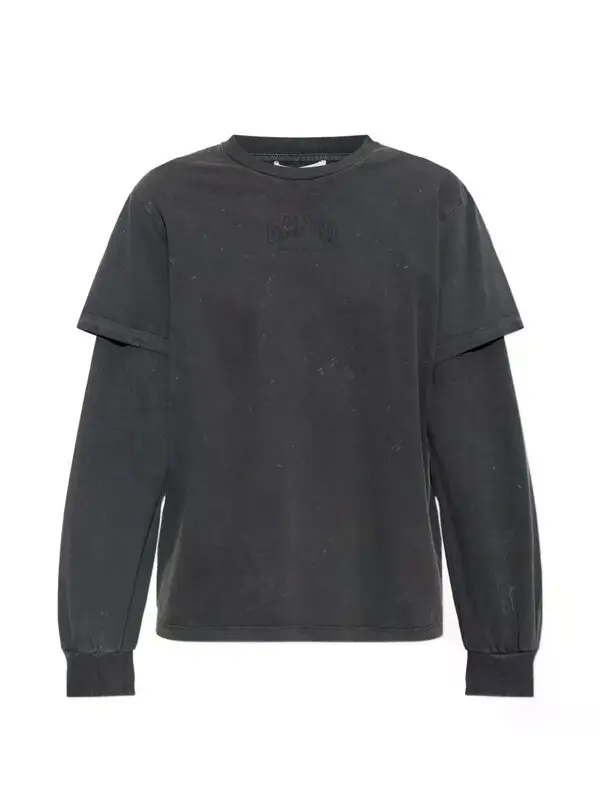 GANNI Logo-print Layered-sleeve T-shirt - Grey
