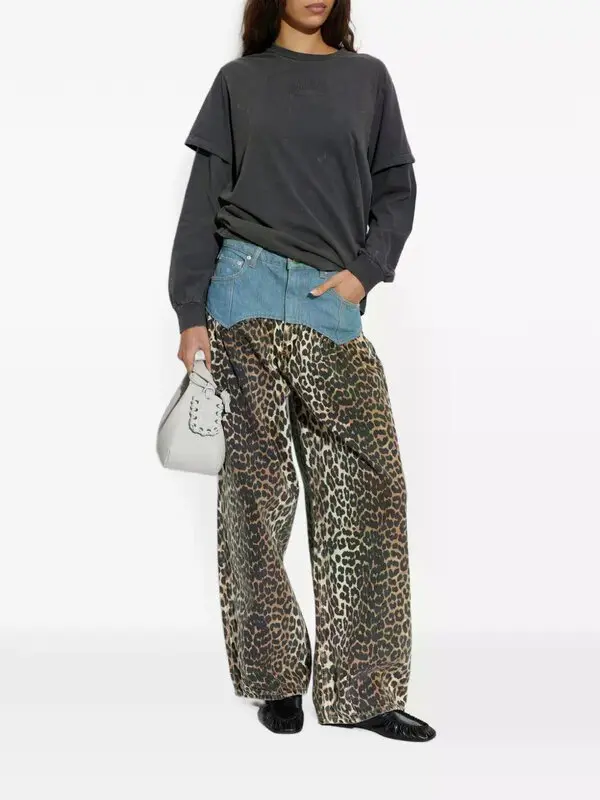 GANNI Logo-print Layered-sleeve T-shirt
