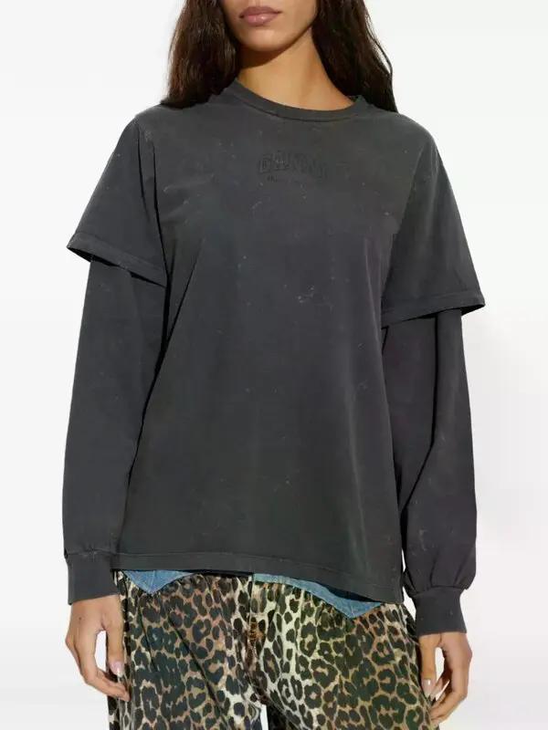 GANNI Logo-print Layered-sleeve T-shirt
