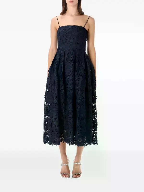 ROTATE BY BIRGER CHRISTENSEN 3d Lace Flared Midi Dress Dark - Blue