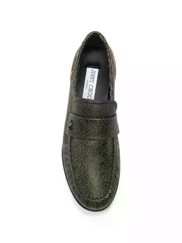JIMMY CHOO Crackle-effect Leather Loafers