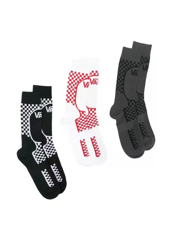 VANS Check-pattern Logo-print Socks - Black